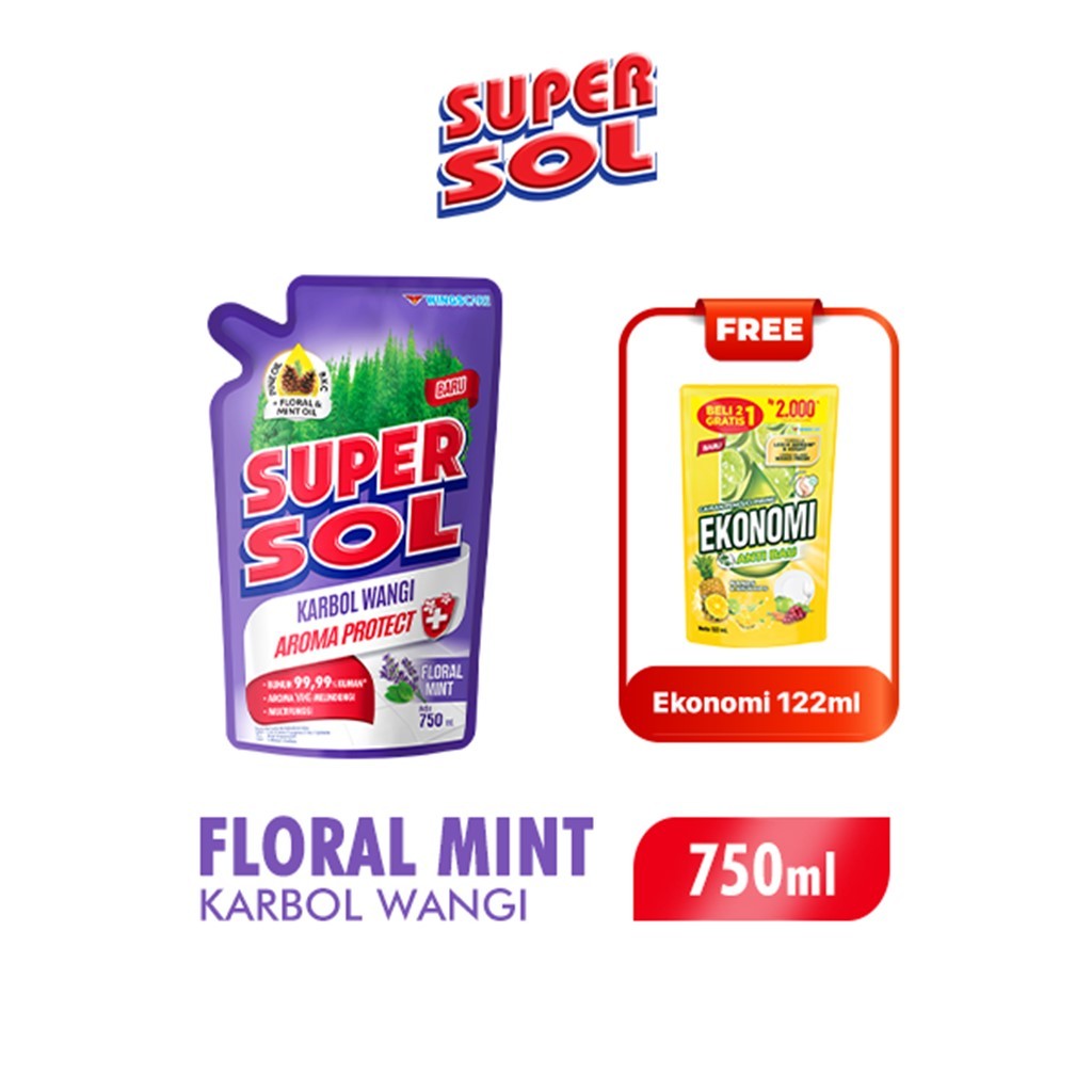 Jual Supersol Pembersih Lantai Karbol Floral Mint Pouch 750 ml Free ...