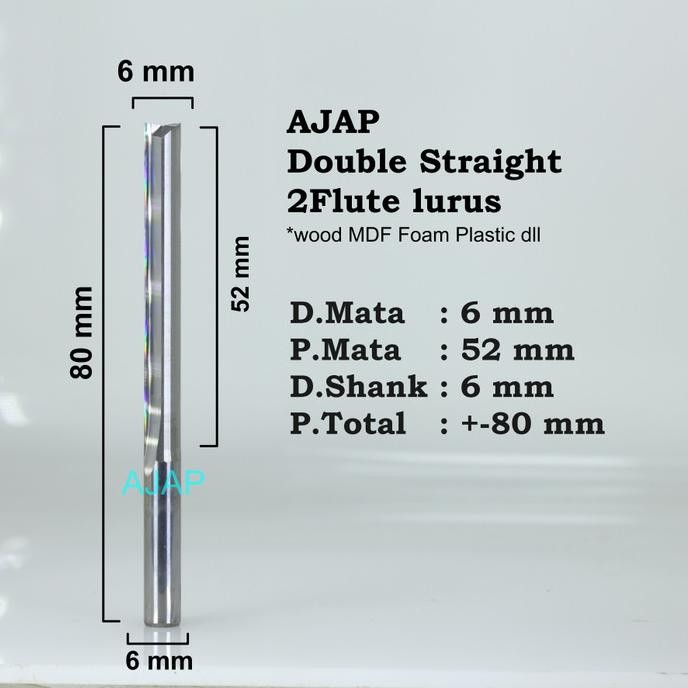 Jual Double Edge Straight 2F 6Mm Router Bits End Mill Mata Profil Mdf ...