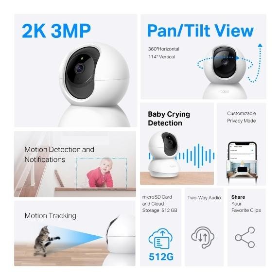 Jual TP-LINK TAPO C210 CCTV PAN TILT 3MP 2K SMART HOME SECURITY WI-FI CAMERA WITH MICRO SD ...