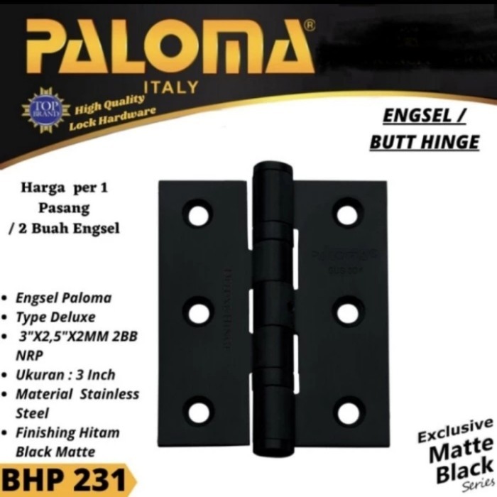Jual Engsel Jendela Hitam Hinge BHP 231Paloma 3 inch 3"x2,5x2MM 2BB ...