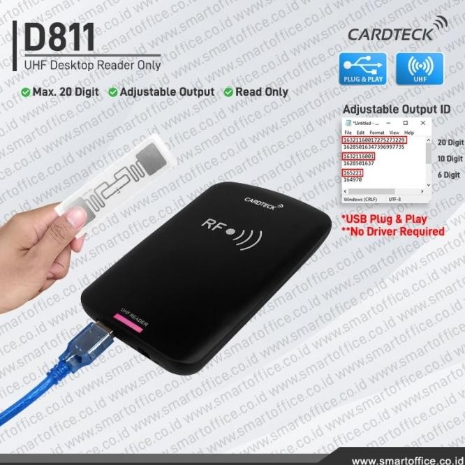 Jual Uhf Rfid Reader Usb Adjustable Output Id Long Range Card Cardteck ...