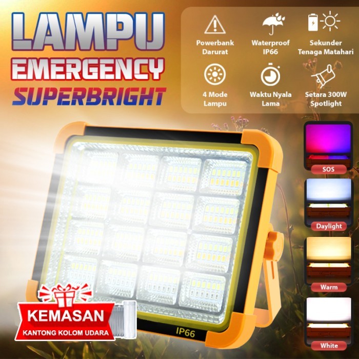 Jual Lampu emergency surya super bright 300W LED 4 mode nyala USB ...