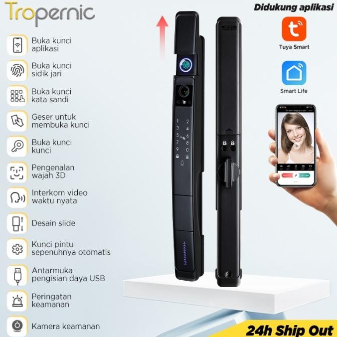 Jual Best 6 In 1 Tuya Smart Door Lock With Security Camera Facial ...