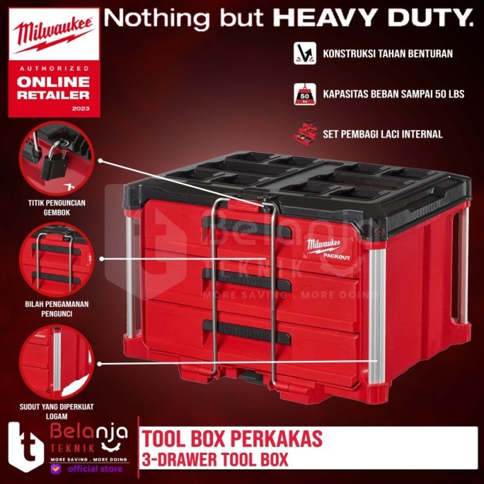 Jual Milwaukee Packout 3 Drawer Tool Box Toolbox 3 Susun Tempat Perkakas | Shopee Indonesia
