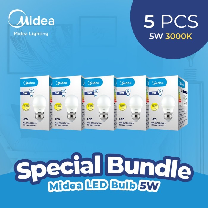 Jual [Bundle] Midea Lampu LED Bulb 5 Watt 3000K - Kuning - Warm White - isi 5 pcs | Shopee Indonesia
