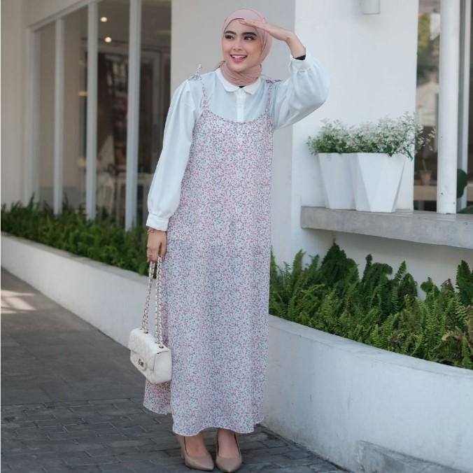 Jual Yubi Sloopy Dress Overall / Jeju Overall Motif Bunga Korean Style ...