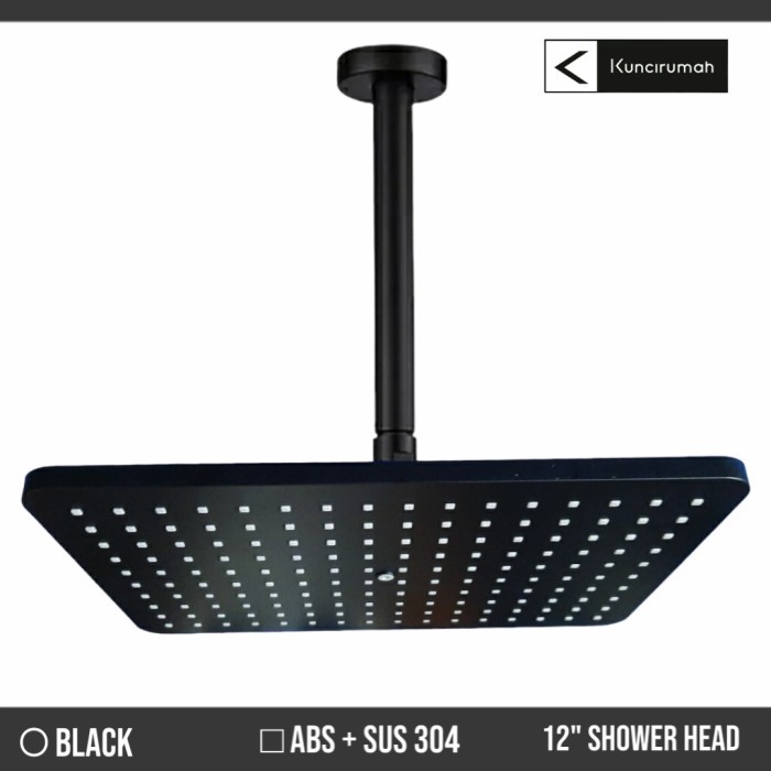Jual Mantab Shower Head Hitam Rain Shower Atas Plafon Kotak 12 Inch ...