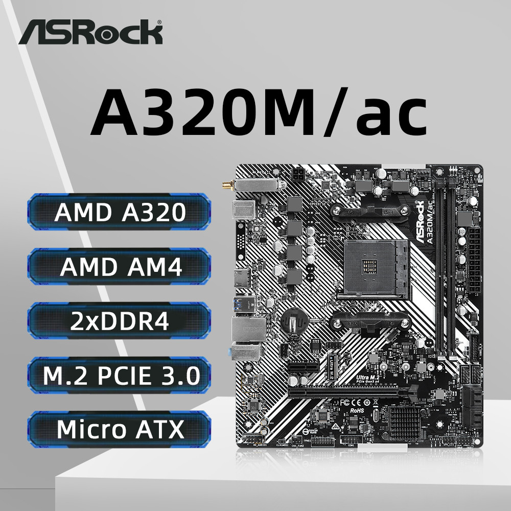 Jual AQS ASROCK A320M/AC Motherboard Support AMD Ryzen 5 5600 Ryzen 7 ...