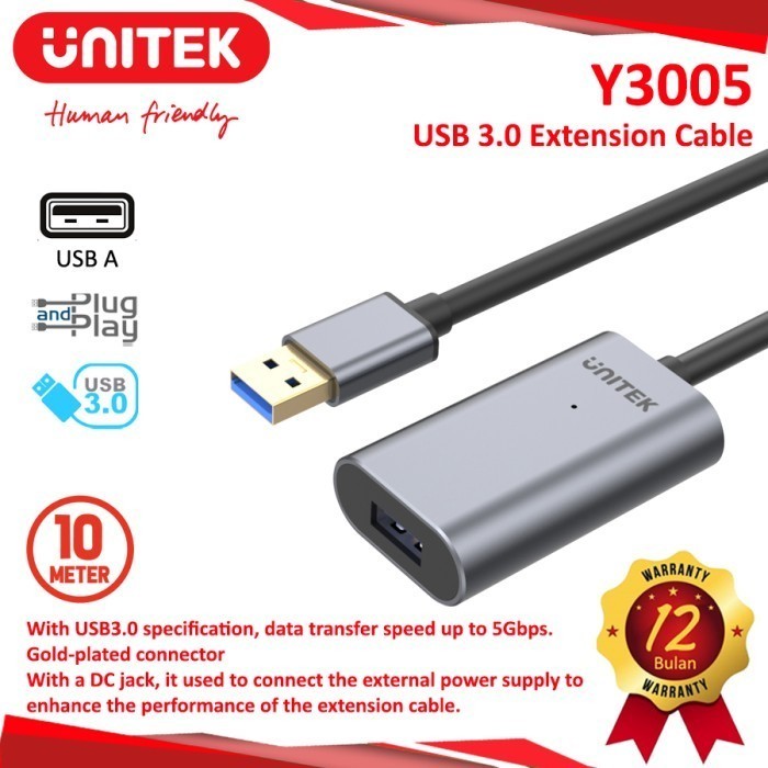 Jual Unitek Y3005 - USB 3.0 Aluminium Extension Cable 10M | Shopee ...