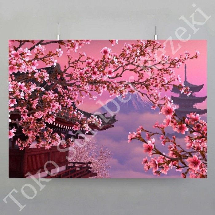 Jual POSTER BUNGA SAKURA FLOWER TEMPLE WALLPAPER CASTLE GAMBAR PAPER ...