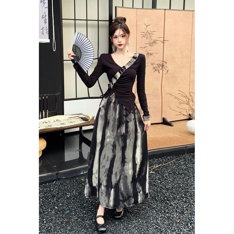 Jual Plus Size Chinese Style Set Dress Improved Hanfu Irregular Top and ...