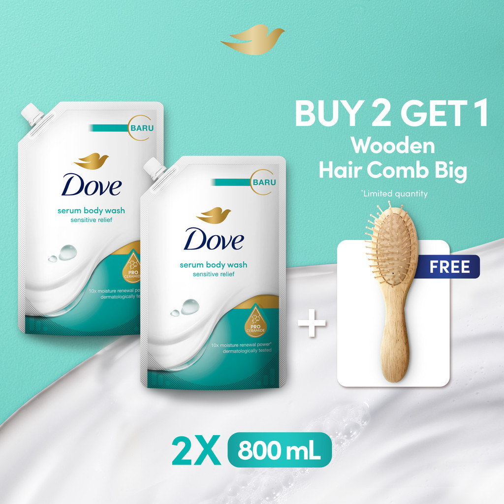 Jual Buy 2 Dove Sensitive Relief 800 ml FREE Wooden Hair Comb Big ...
