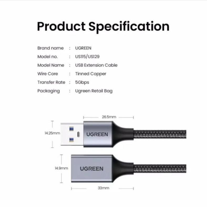 Jual Ugreen Usb 3.0 Extension Male - Kabel Ekstension Ugreen Usb ...