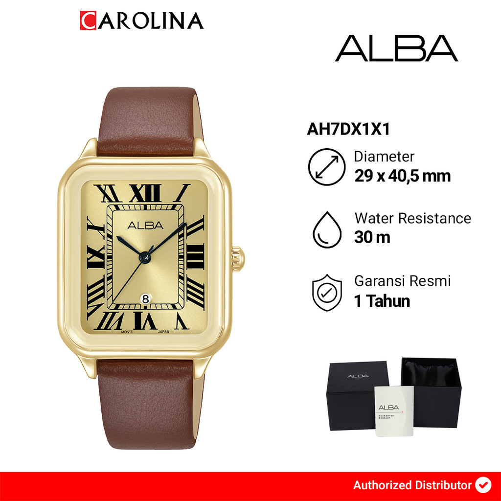 Jual Jam Tangan Wanita ALBA Fashion AH7DX6X1 Tank Gold Dial Brown ...