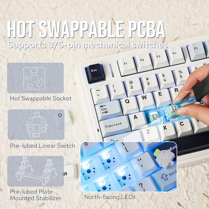 Jual AULA F75 PBT WIRELESS GASKET HOTSWAP 75% MECHANICAL KEYBOARD WITH KNOB | Shopee Indonesia