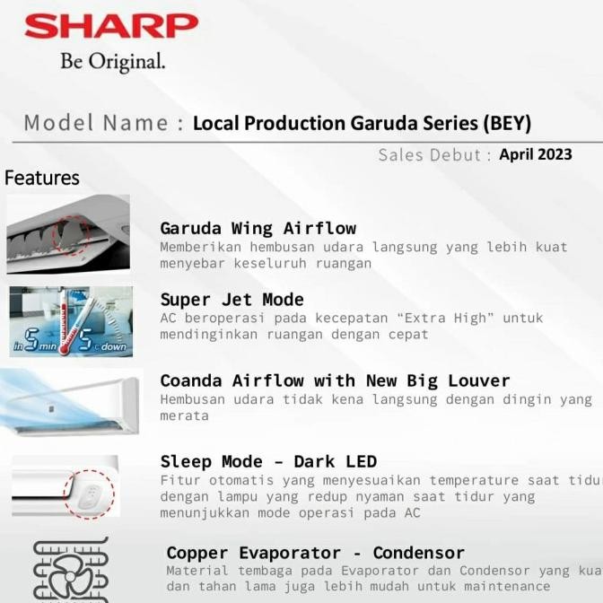 Jual AC SHARP AH-A 5UCY +PASANG+INSTALASI PIPA BRACKET 1/2 PK LOW WATT R32 | Shopee Indonesia