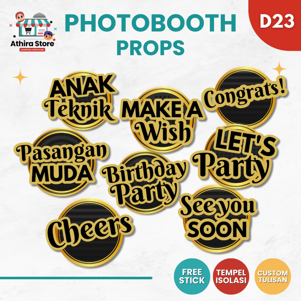 Jual D23 Photobooth props party black gold custom properti foto ...