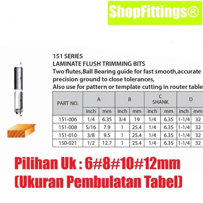 Jual Mata Router Profil Potong HPL Laminate Flush Trim Bearing 6 8 10 ...