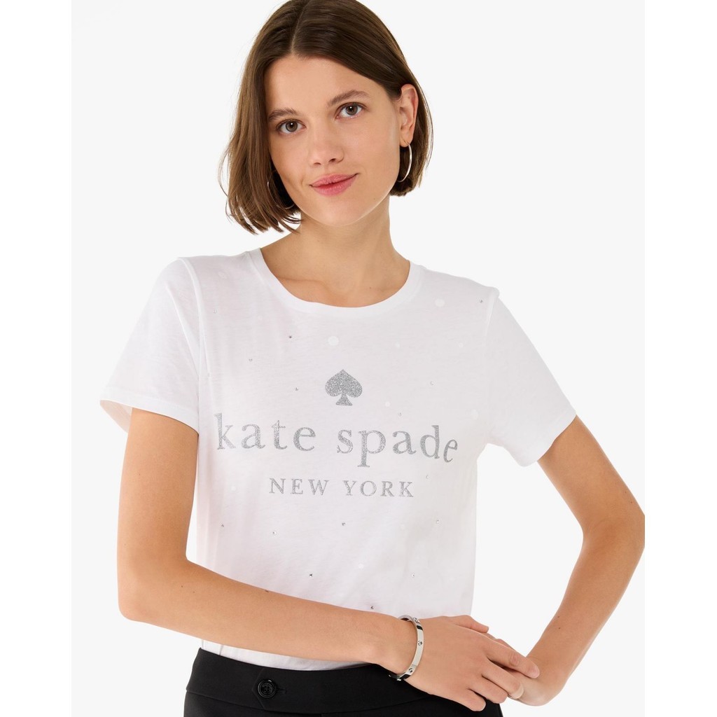 Jual Kate Spade Glitter Embellished Logo Tee - Pakaian Kaos Wanita ...