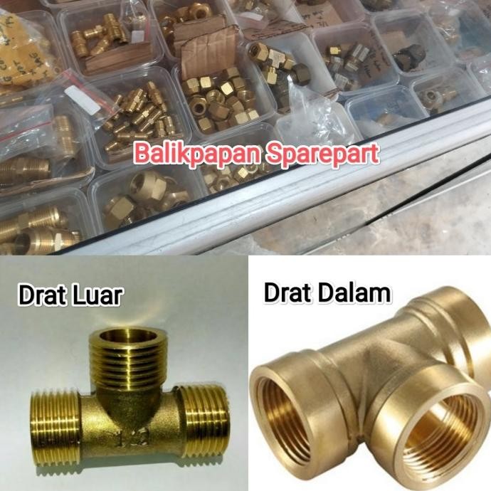 Jual Termantab] Nepel Tee sambungan male female drat dalam dan drat luar kuningan | Shopee Indonesia