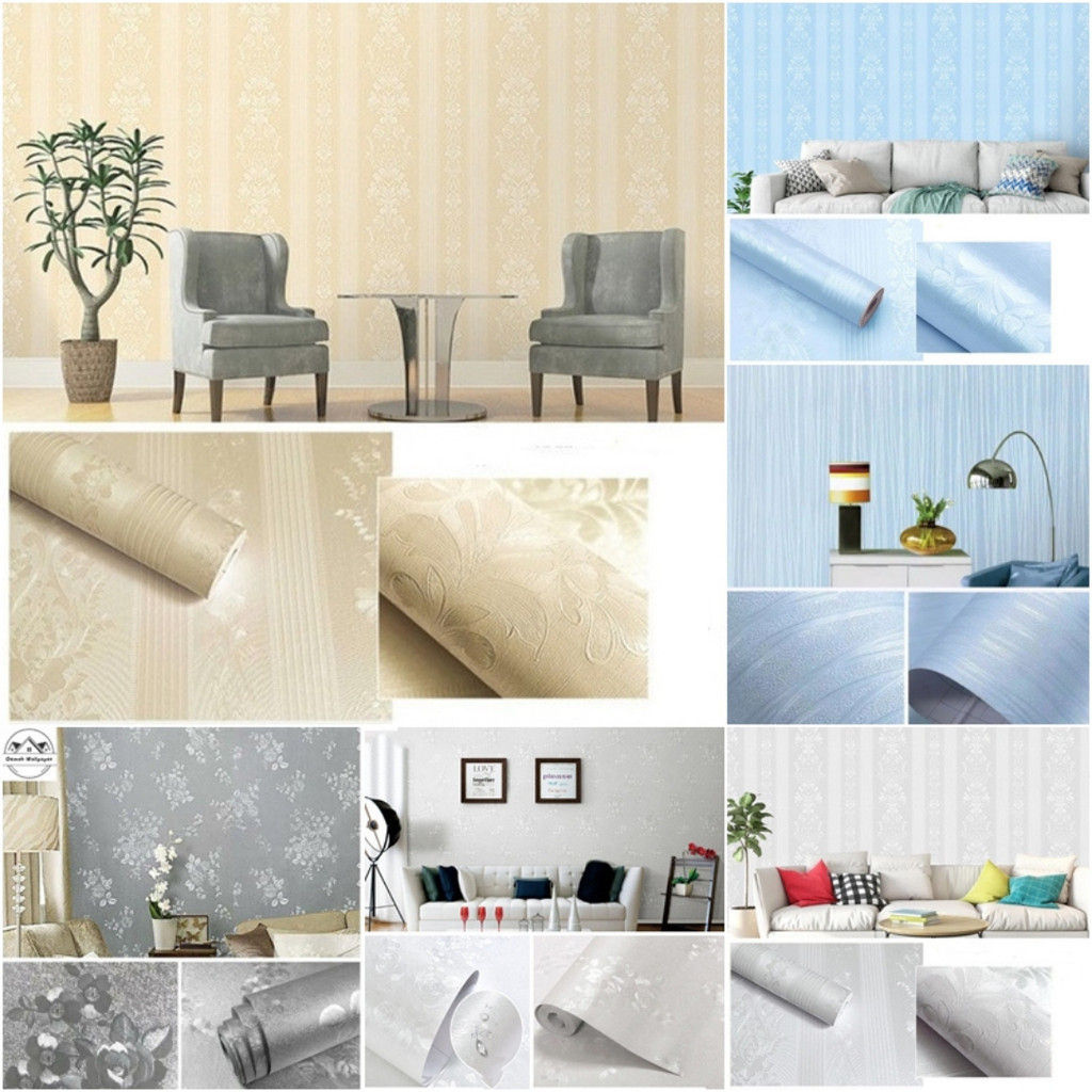 Jual Wallpaper Sticker Dinding Kamar Tidur Ruang Tamu Elegan Emboss ...