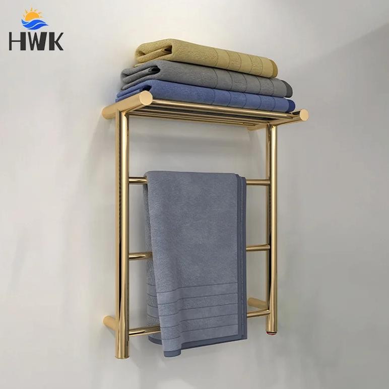 Jual Brushed Gold/Chrome Electric Heated Towel Rail.Thermostatic Towel ...