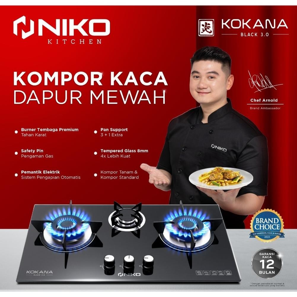 Jual Niko Kompor Gas Tanam dan Meja 3 Tungku Kokana Black Series ...