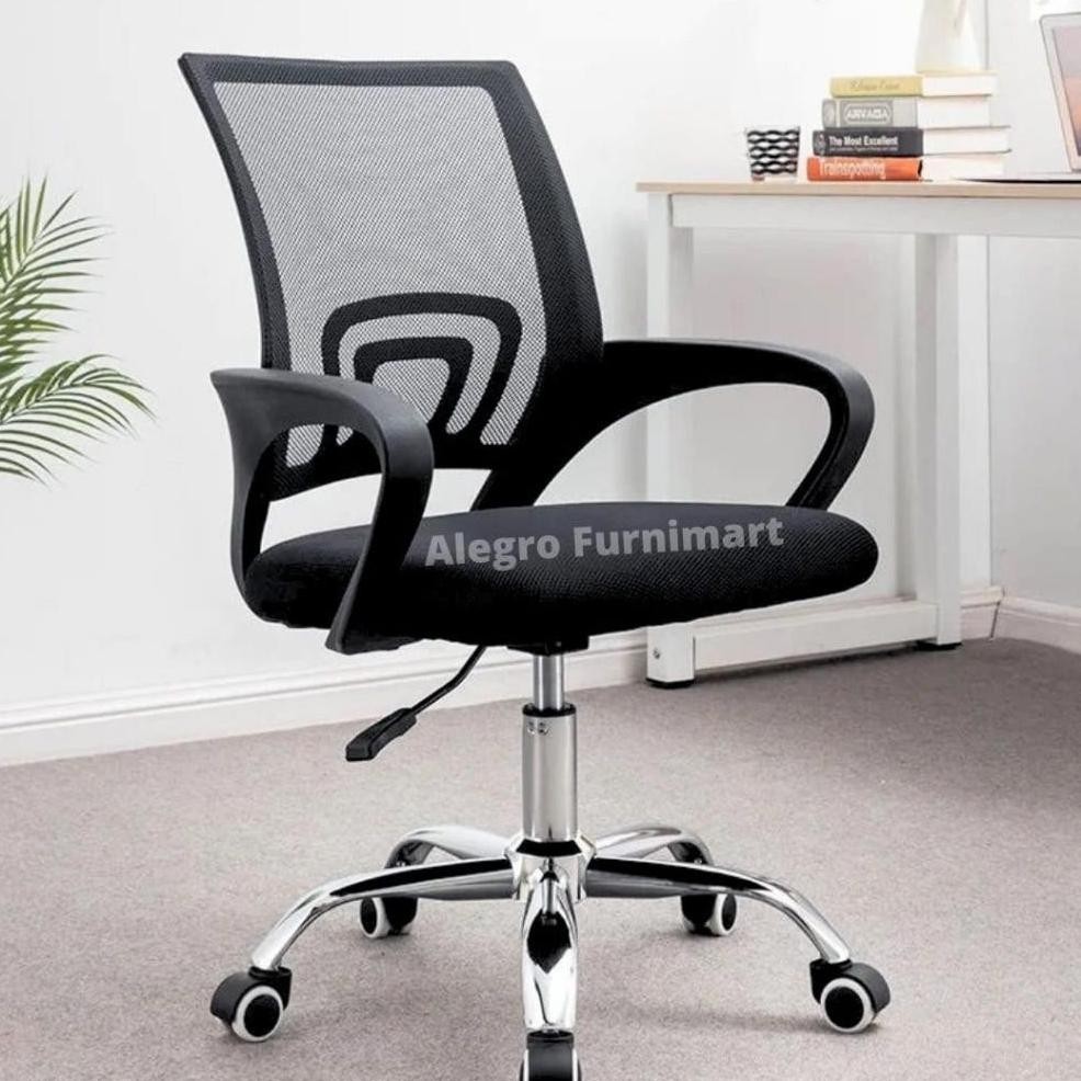 Jual Kursi Kerja Kantor Jaring Putar Hidrolis kaki chrome besi | Shopee Indonesia