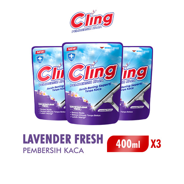 Jual Cling Pembersih Kaca Ungu Lavender Pouch 400 ml x3 | Shopee Indonesia