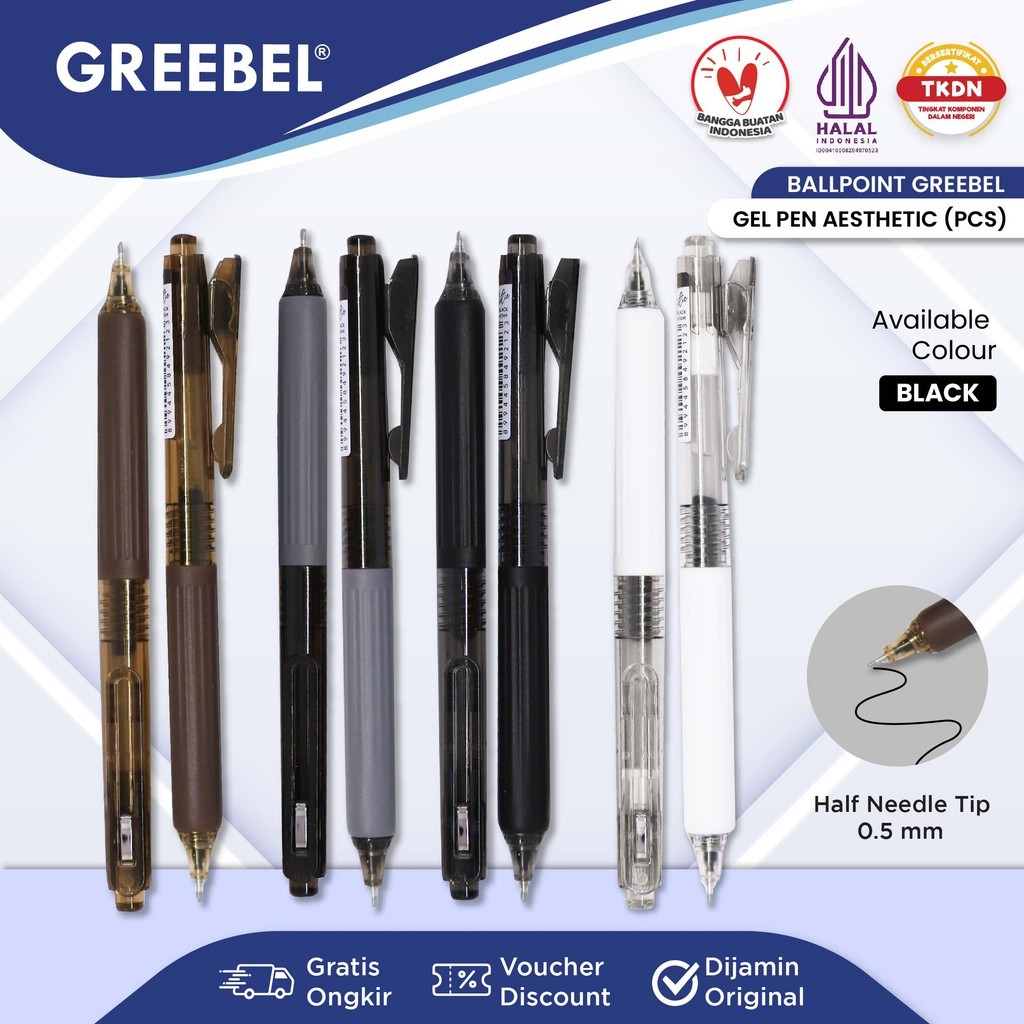 Jual GREEBEL Pulpen Gel / Gel Pen GP-513 Aesthetic 0.5 Hitam (1PCS ...