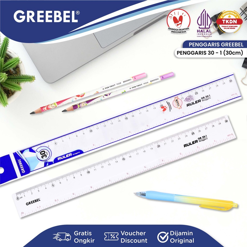 Jual GREEBEL Penggaris Plastik 30cm / Penggaris Bening / Ruler 30- 1 ...