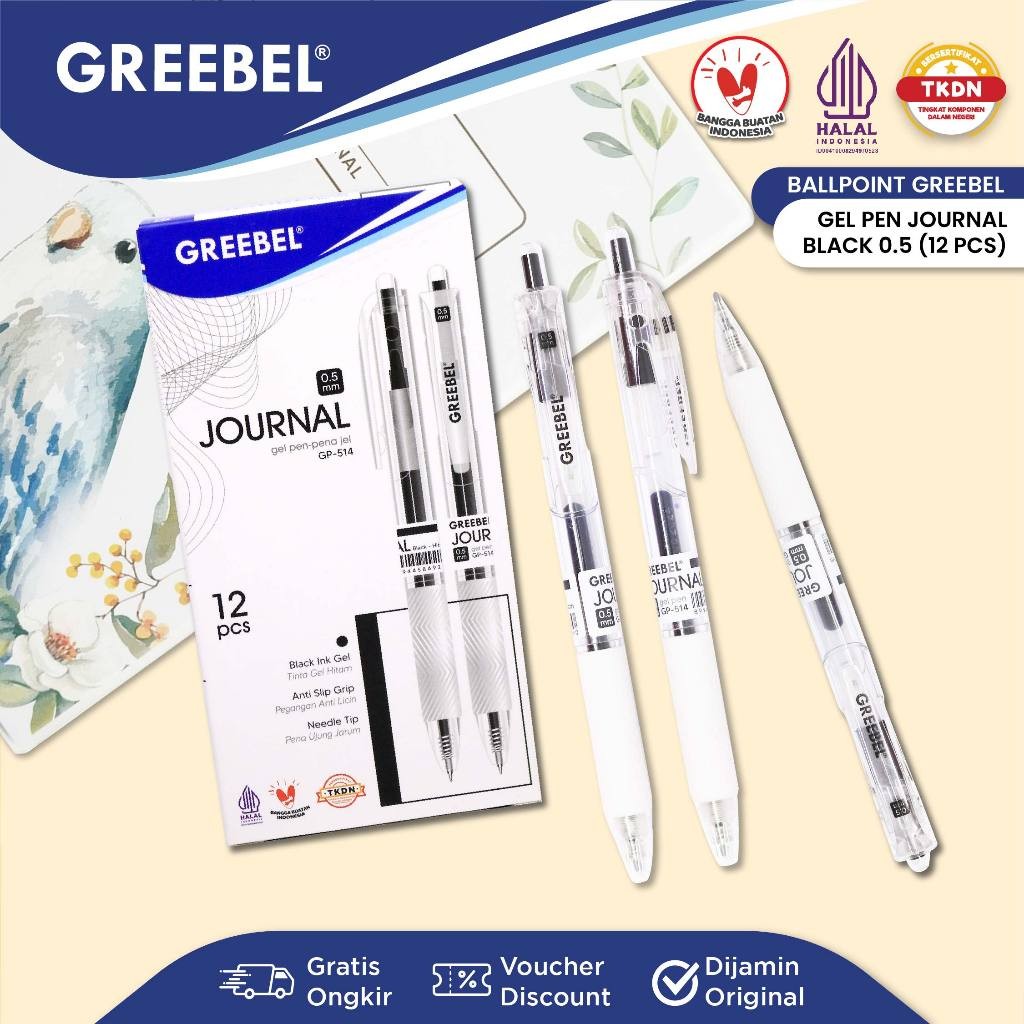 Jual GREEBEL PULPEN GEL / Gel Pen GP- 514 Journal 0.5 Hitam / Ballpen Gel Ballpoint Bolpen ...