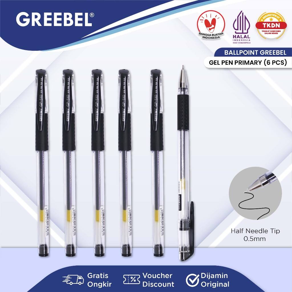 Jual GREEBEL PULPEN GEL / GEL PEN GP- 510 PRIMARY 0.5 Hitam (6PCS/SET) Ballpen Gel Ballpoint ...