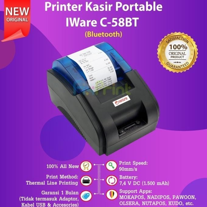 Jual PRINTER KASIR/PPOB THERMAL 58MM IWARE C58BT ANDROID (USB+BLUETOOTH) | Shopee Indonesia