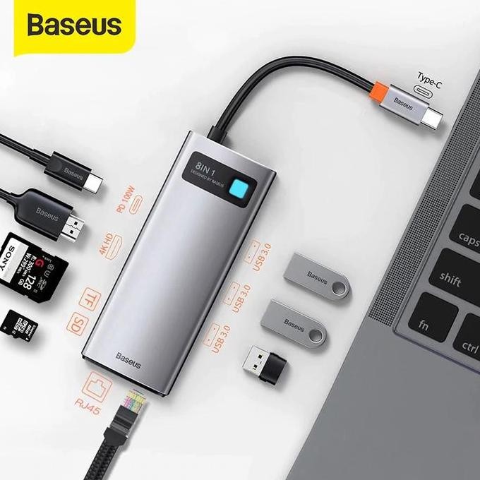 Jual Baseus 8 In 1 Usb C Hub Type C To Usb 3 Hdmi Rj45 Hub Usb 3.0 For ...