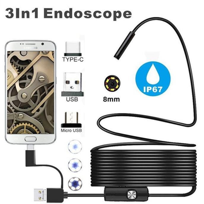 Jual Endoscope 3in1 TYPE-C/Microusb/USB Inspection Camera for Phone/PC ...