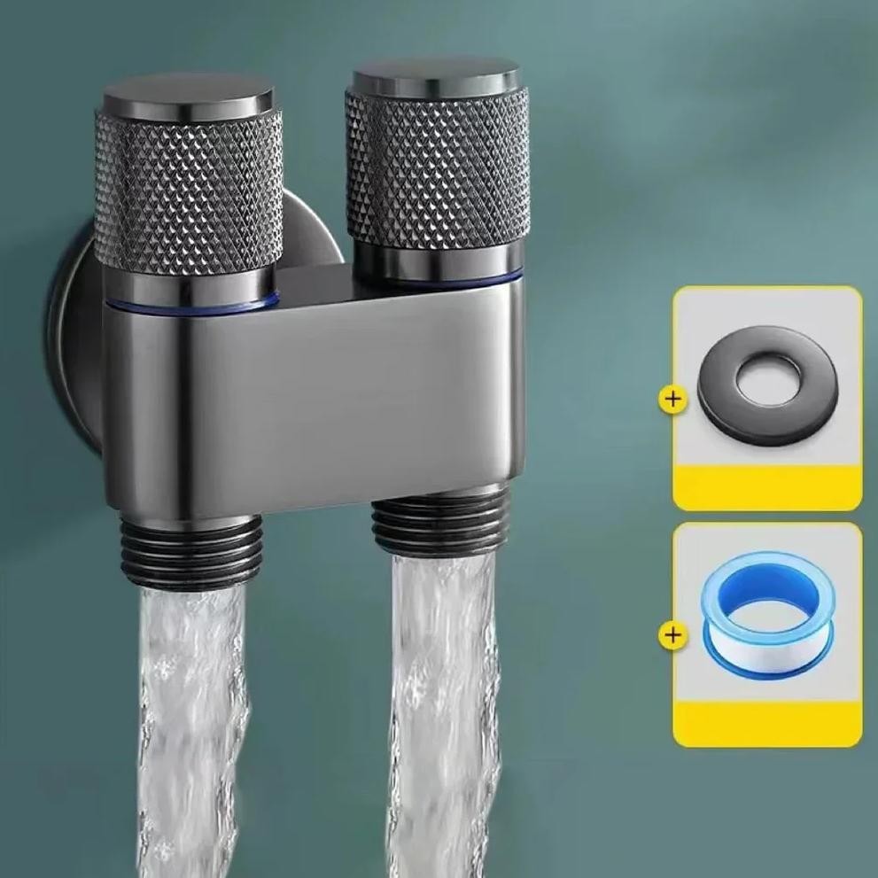 Jual G1/2 1 In Two Out Double Control Washing Machine Faucet Toilet ...