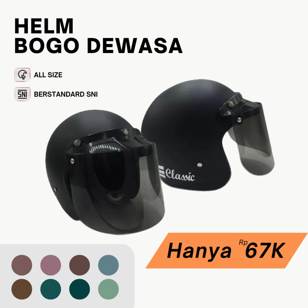 Jual Helm Bogo Dewasa Classic SNI HDS Polos | Half Face Helmet Klasik ...