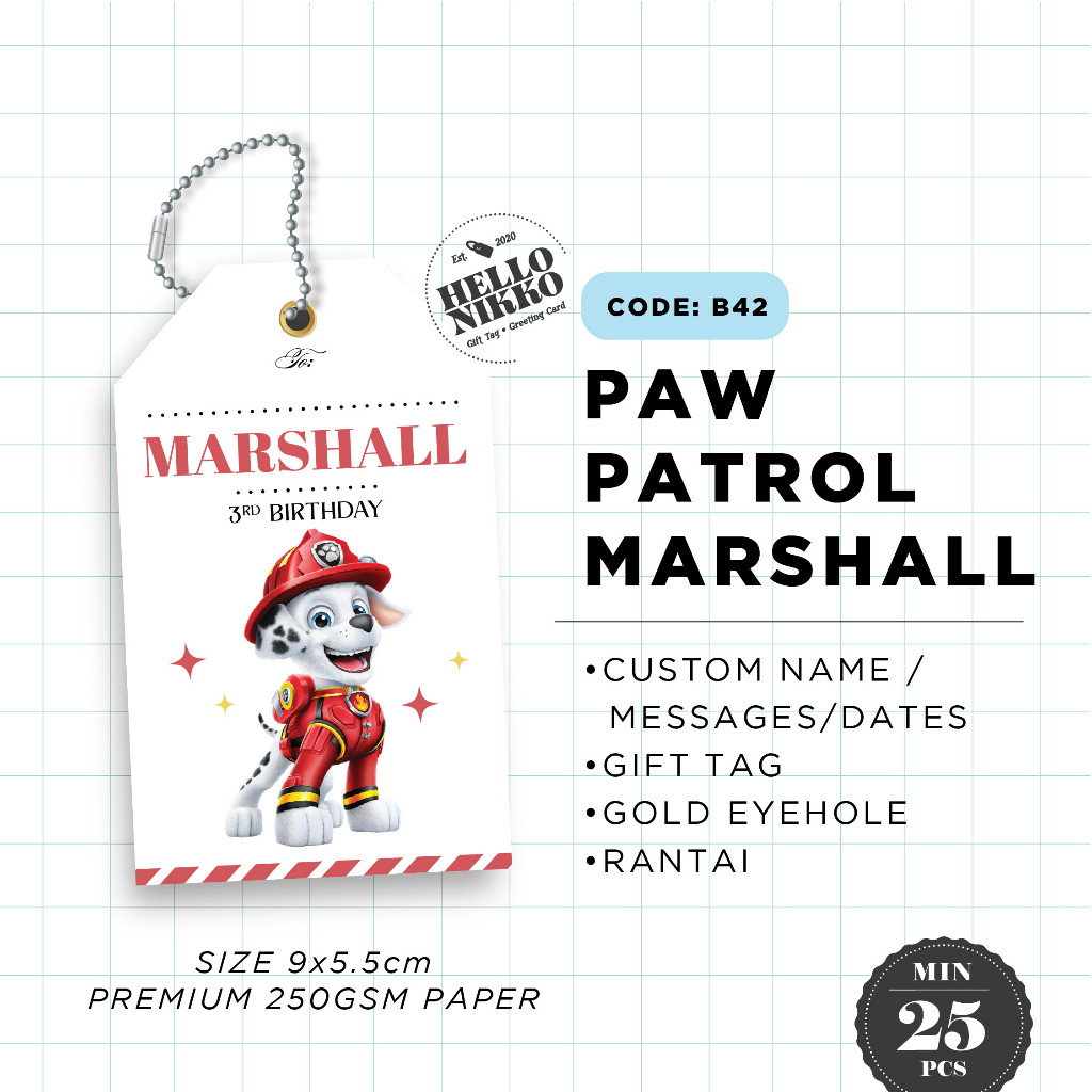 Jual Gift tag birthday B42 - Paw Patrol Marshall card day ulang tahun ...