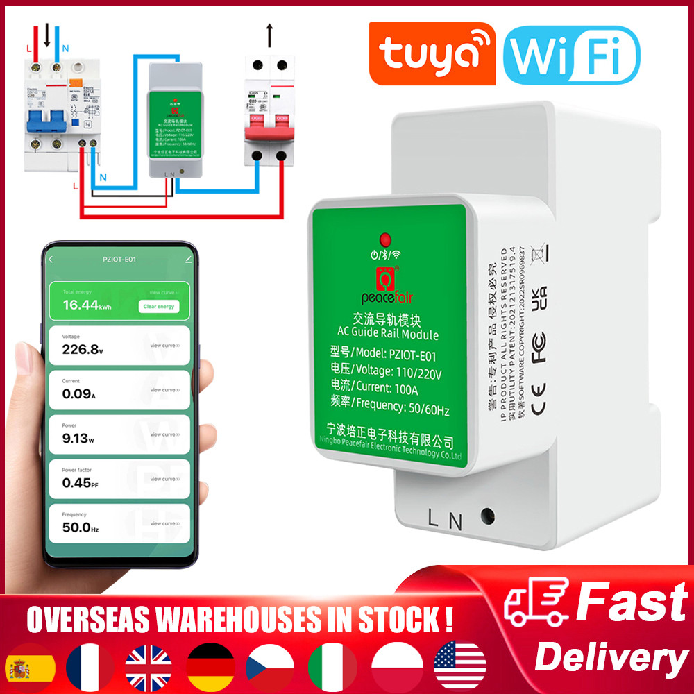 Jual Tuya WiFi Single Phase Energy Meter 6 In 1 AC Electric Din Rail ...