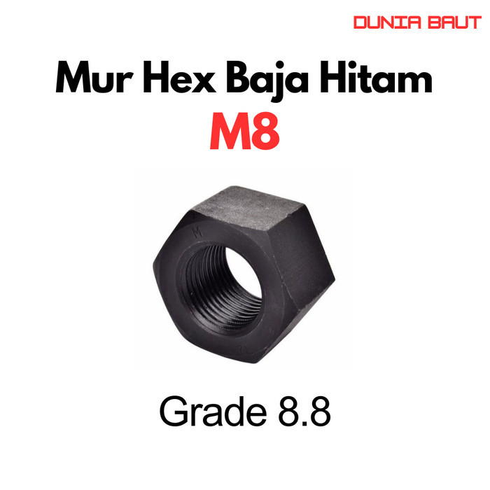 Jual Mur Baja M8 / Mur Hex M8 / Mur Hexagon M8 / Mur M8 / Hex Nut M8 Grade 8.8 88 | Shopee Indonesia