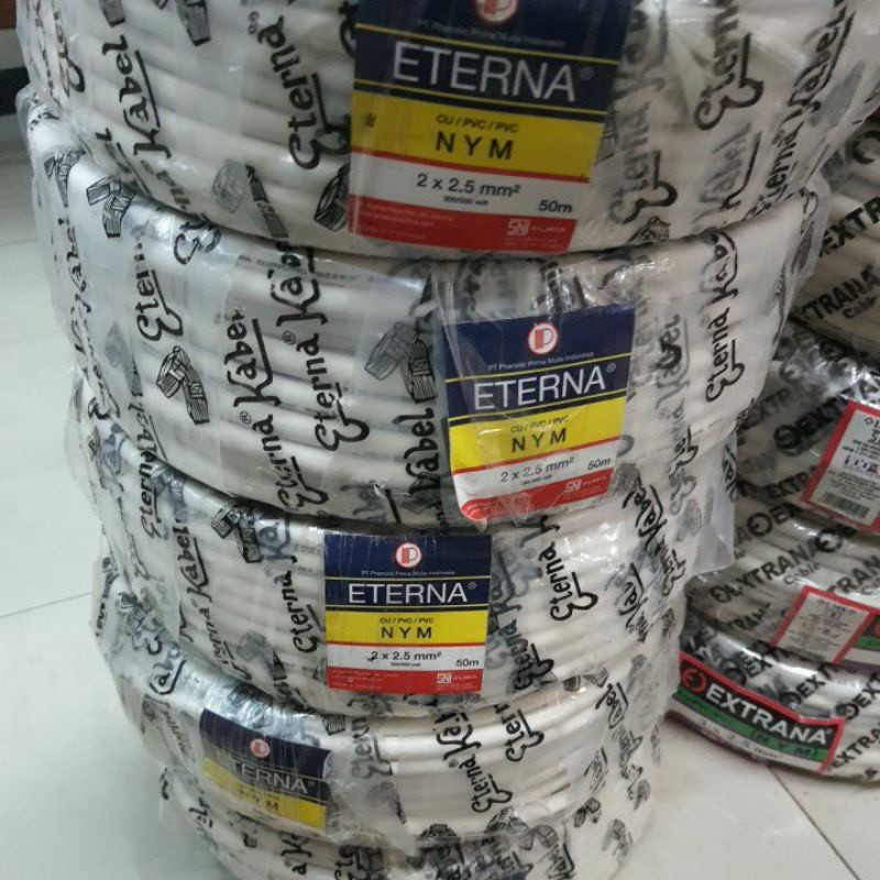 Jual nym 2x2,5 mm eterna panjang 50meter kabel instalasi kabel listrik isi 2 kabel besar 2,5mm ...