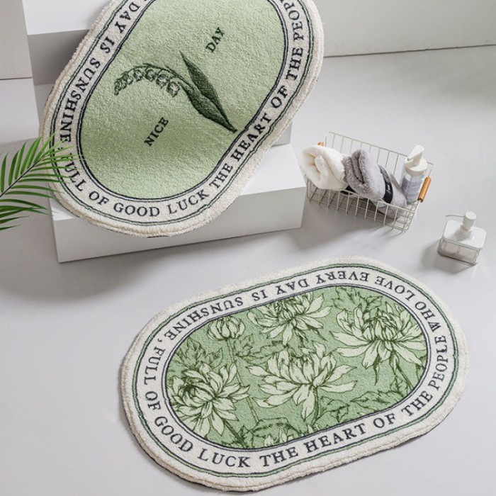 Jual ZEPHYR Nature Flower Plants Ellipse Floor Mat Bathroom Anti Slip ...