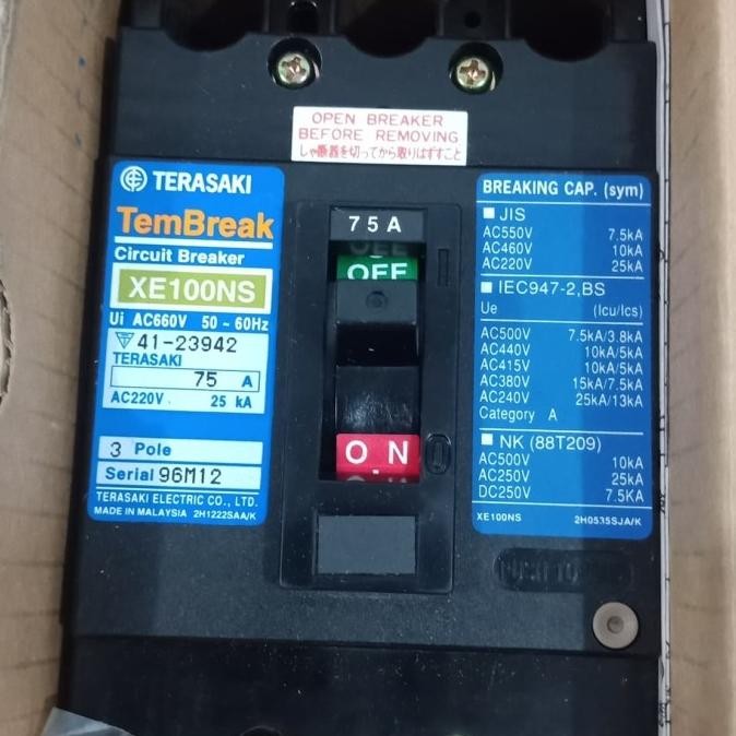 Jual Promo Breaker Terasaki XE100 ns 75A pm 3 pole Tembreak Mccb ...