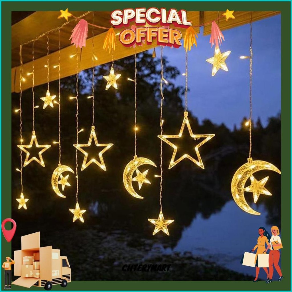 Jual Lampu Led Hiasan Idul Fitri / Lampu Tirai 4 Meter Bulan Bintang ...