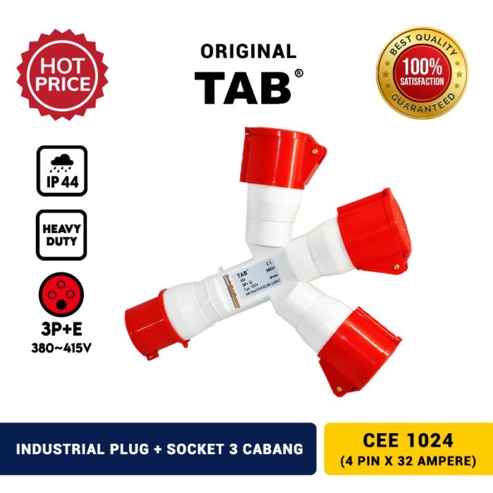 Jual Industrial Stop Kontak Steker 4 Pin 32 A Cabang 3 - TAB 1024 ...