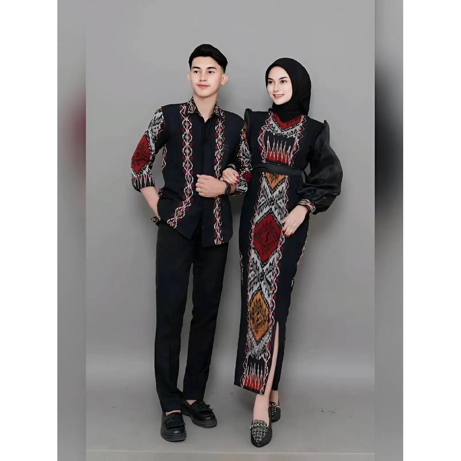 Jual Couple Tenun Etnik Baju Kondangan Model Baru Baju Pasangan Baju Keluarga Kain Dress Tali ...