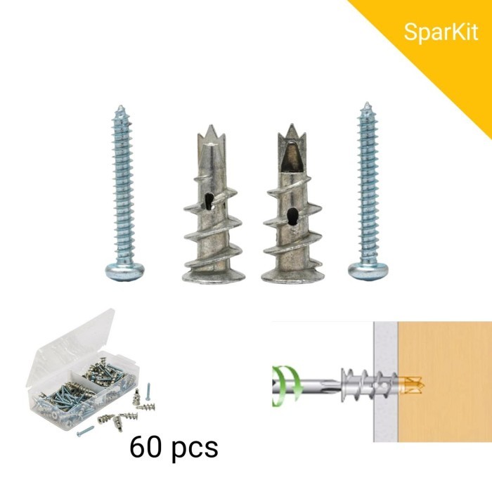 Jual 60pcs fiser viser wall anchor Sparkit sekrup skrup tapping dinding & gypsum set | Shopee ...