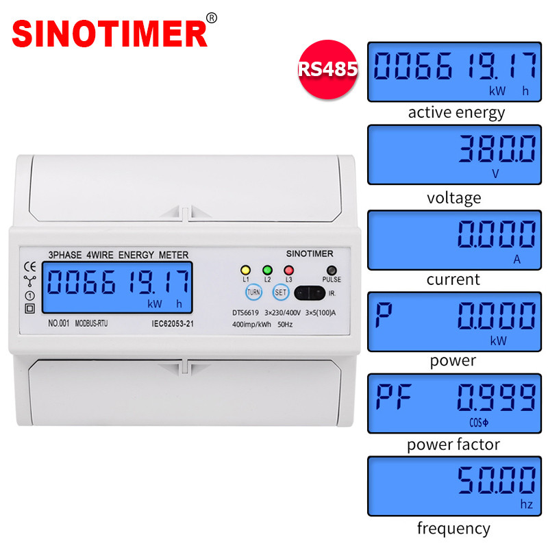 Jual New Din Rail Electric Three Phase Energy Meter RS485 kWh Consumption Power Voltage Current ...