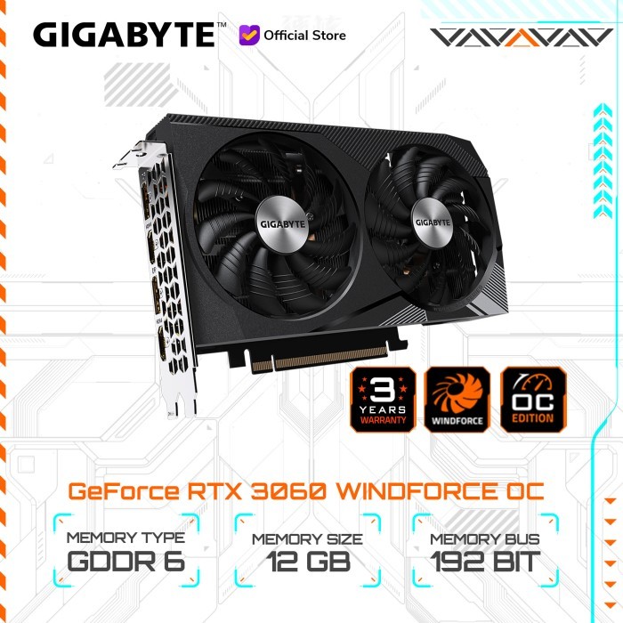Jual GIGABYTE GeForce RTX 3060 WINDFORCE OC 12GB GDDR6 192-bit [GPU ...